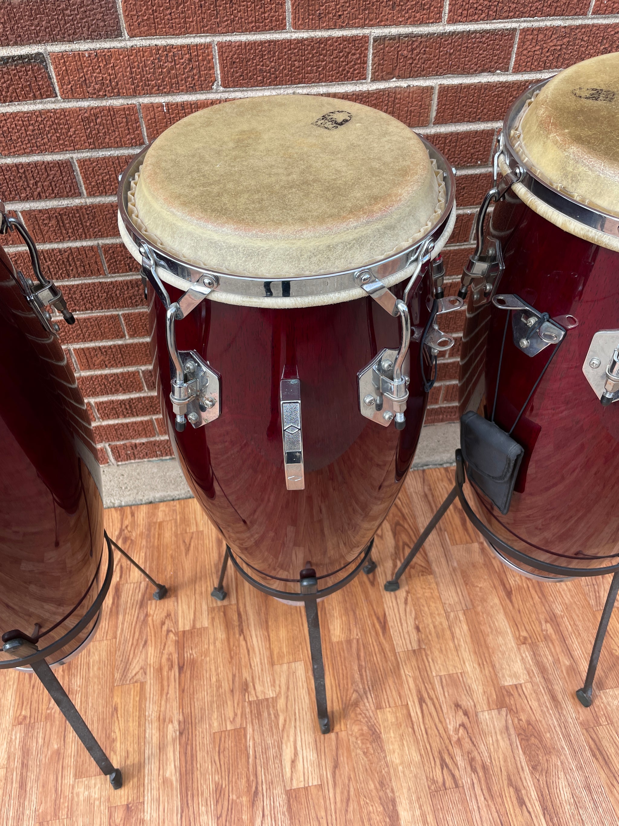 Toca Wood Conga Set of 3 w/ Stands - Requinto, Quinto, & Tumba – Drugan's Drums & Guitars