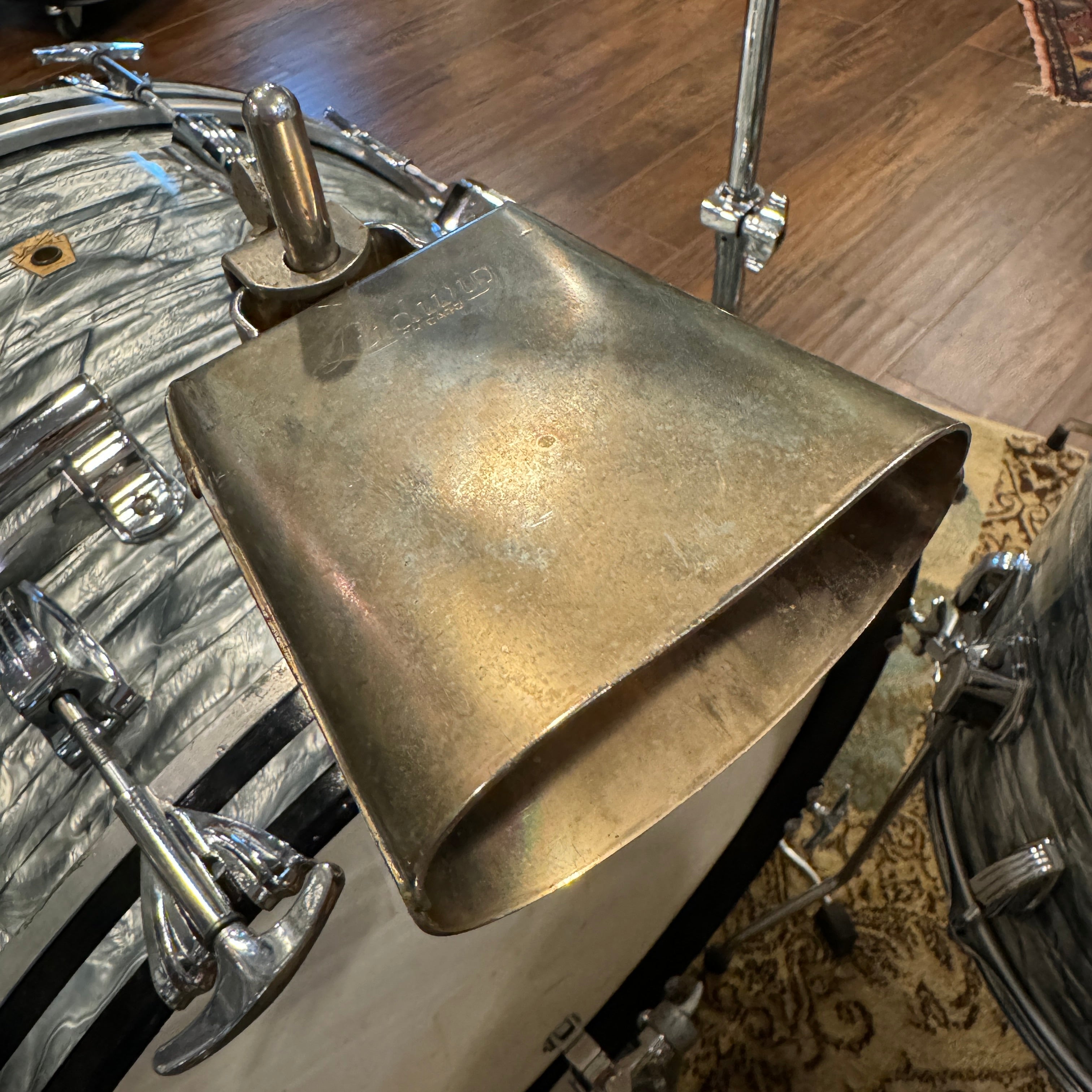 1960s Ludwig 4" Golden Tone No. 128 Cow Bell w/ Cowbell Holder No. 133 ...