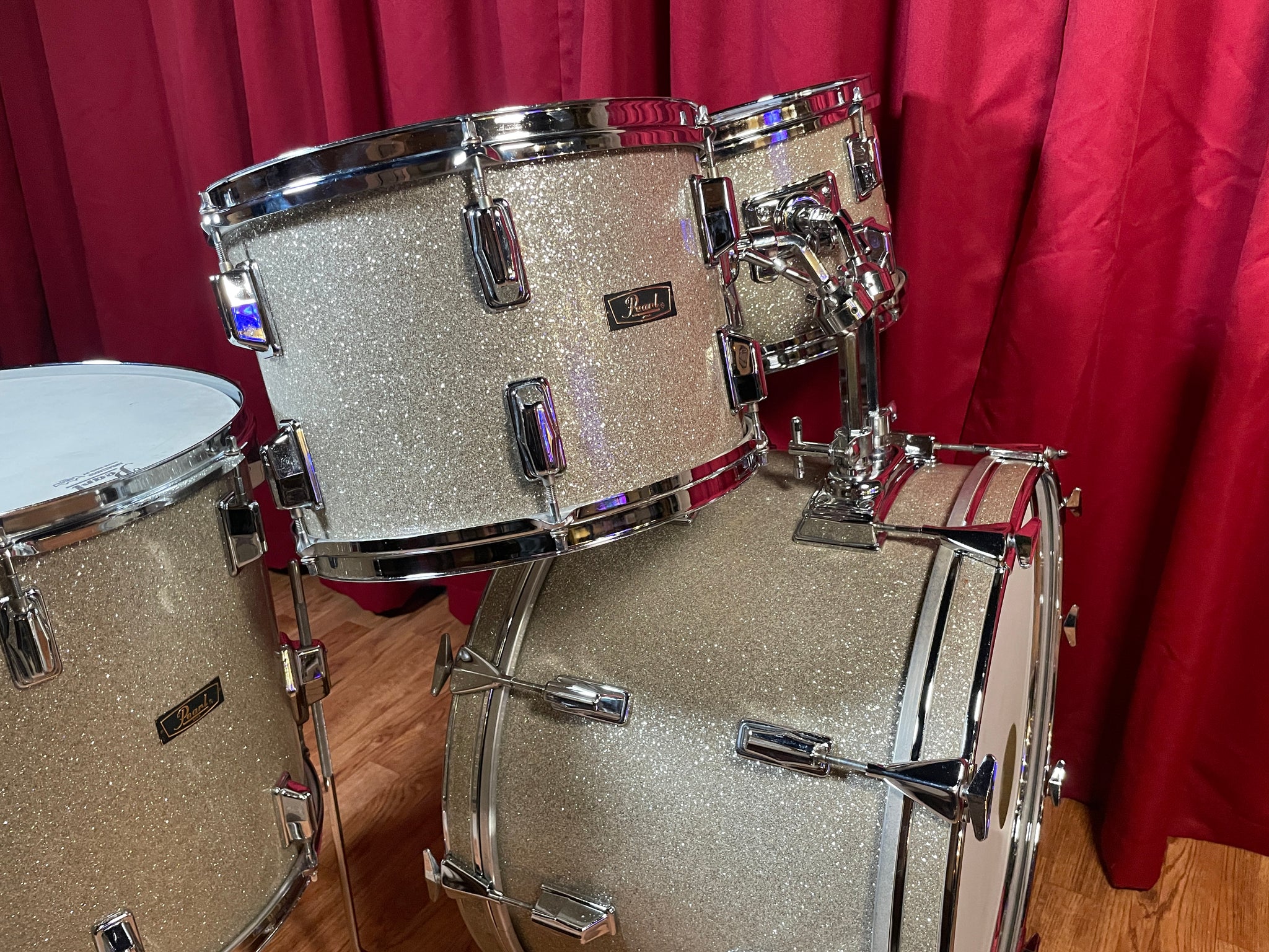 1970s Pearl Wood Fiberglass Drum Set 22/12/13/16 Silver Sparkle *Video ...