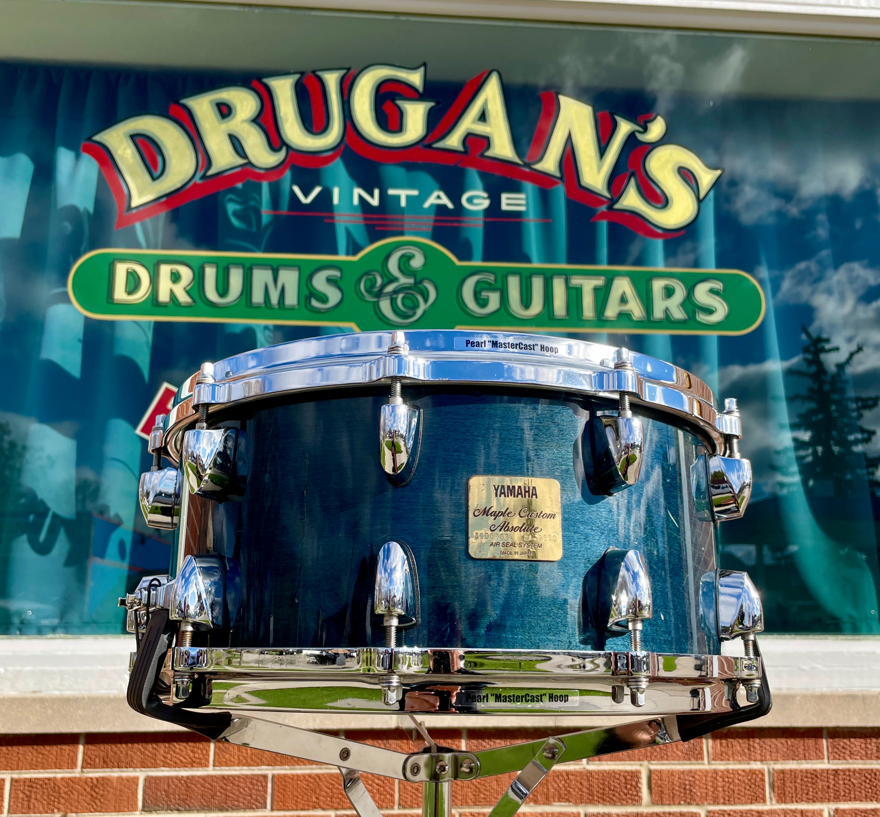 1990s Yamaha 6.5x14 Maple Custom Absolute Snare Drum Sea Blue MIJ ...
