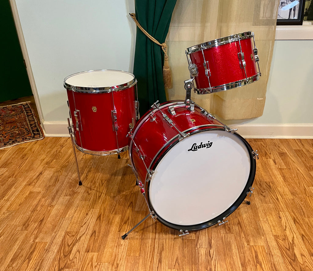 1965 Ludwig 3pc Club Date Drum Set Red Sparkle – Drugan's Drums & Guitars