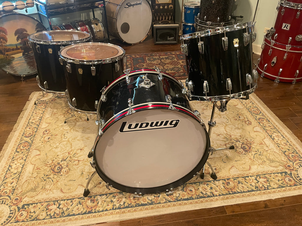 1980s Ludwig Monroe Badge Drum Set Black Cortex 26/15/18/20 – Drugan's ...